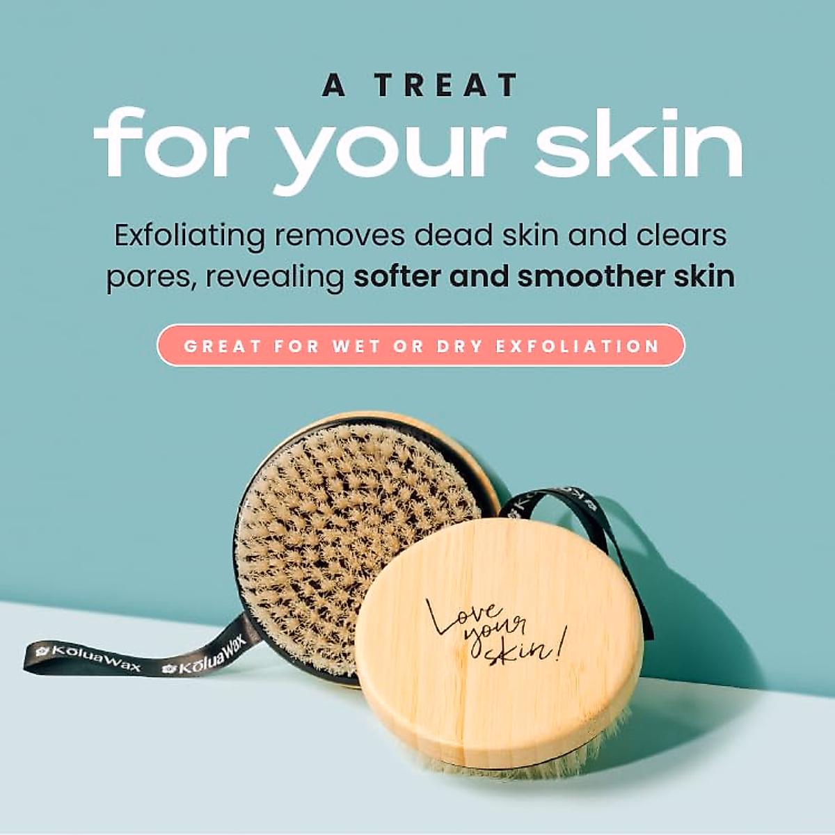 KoluaWax Exfoliating Brush, Body Scrubber for wet or dry brushing, Waxing Prep for Skin and Ingrown Hair, Soft Bristle for Scrubbing, Lymphatic Drainage and Blood Circulation Improvement