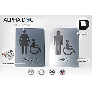 ALPHA DOG Bathroom Sign Bundle - Mens Womens Restroom Signs - Business Bathroom Signs - Men Women Restroom Sign - Durable Bathroom Door Sign for Any Space - Perfect Bathroom Door Signs for Your Office