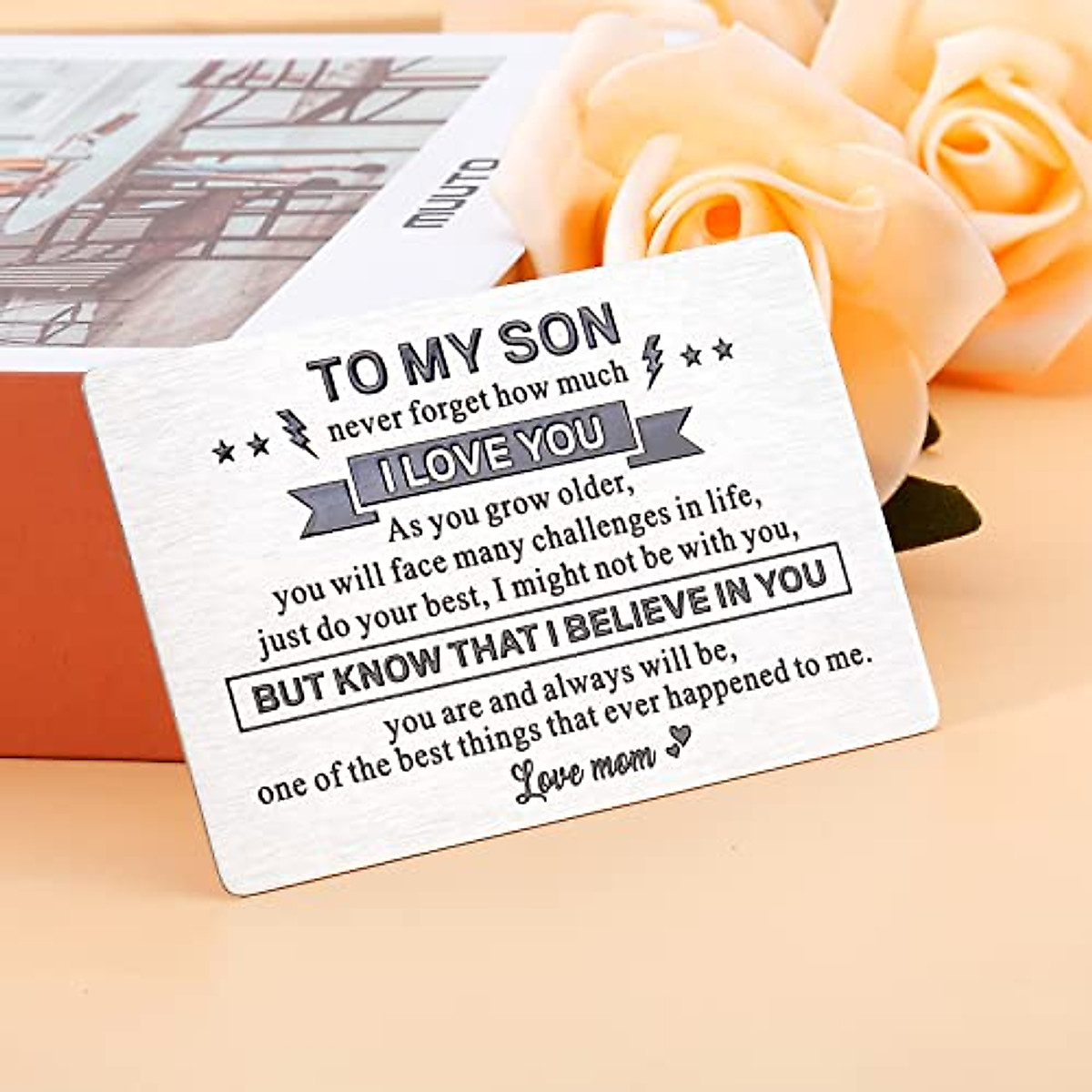 Son Valentines Day Gifts from Mom Teen Boy Christmas Stocking Stuffer Birthday Graduation Wedding Gifts for Baby Adult Son Boys Teenagers To My Son Wallet Card Inspirational Gift for Step Son In Law