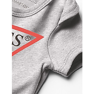 GUESS Unisex Organic cotton jersey screen print logo short sleeve bodysuit, Light Stone Heather, 6/9M