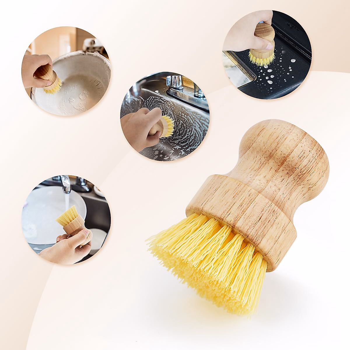 2 Pcs Dish Brush, Wood Dishes Scrub Brush, Pot Brush for Kitchen Cleaning Dishes Pots Pans (PP)
