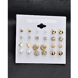 Ofeiyaa 57 Pairs Assorted Multiple Stud Hoop Earrings for Women Crystal Pearl Stud Earrings Set