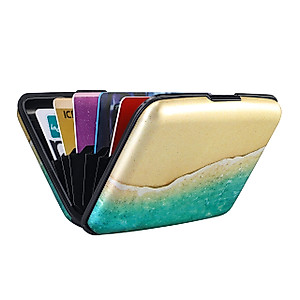 ELFISH Mini RFID Aluminum Wallet Credit Cards Holder Business Card Case Metal ID Case for Men Women（Beach