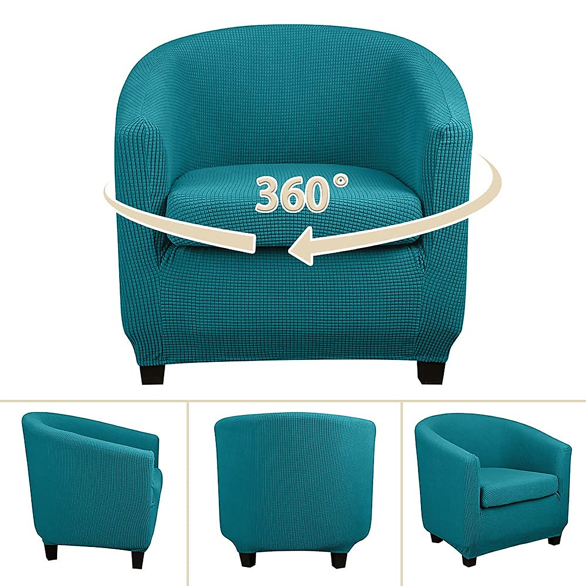 Lellen Club Chair Slipcover with Seat Cushion Cover Round Tub Accent Armchair Cover Reusable Sofa Stretch Covers for Living Room Bedroom Office Dining Room Barrel Chair Protector（Teal Suit ）