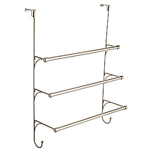 Franklin Brass Over The Door Triple Towel Rack with Hooks, Satin Nickel -bathroom Towel Holder, -bathroom Accessories, 193153-FN 18.66 x 8.27 x 24.57 Inches