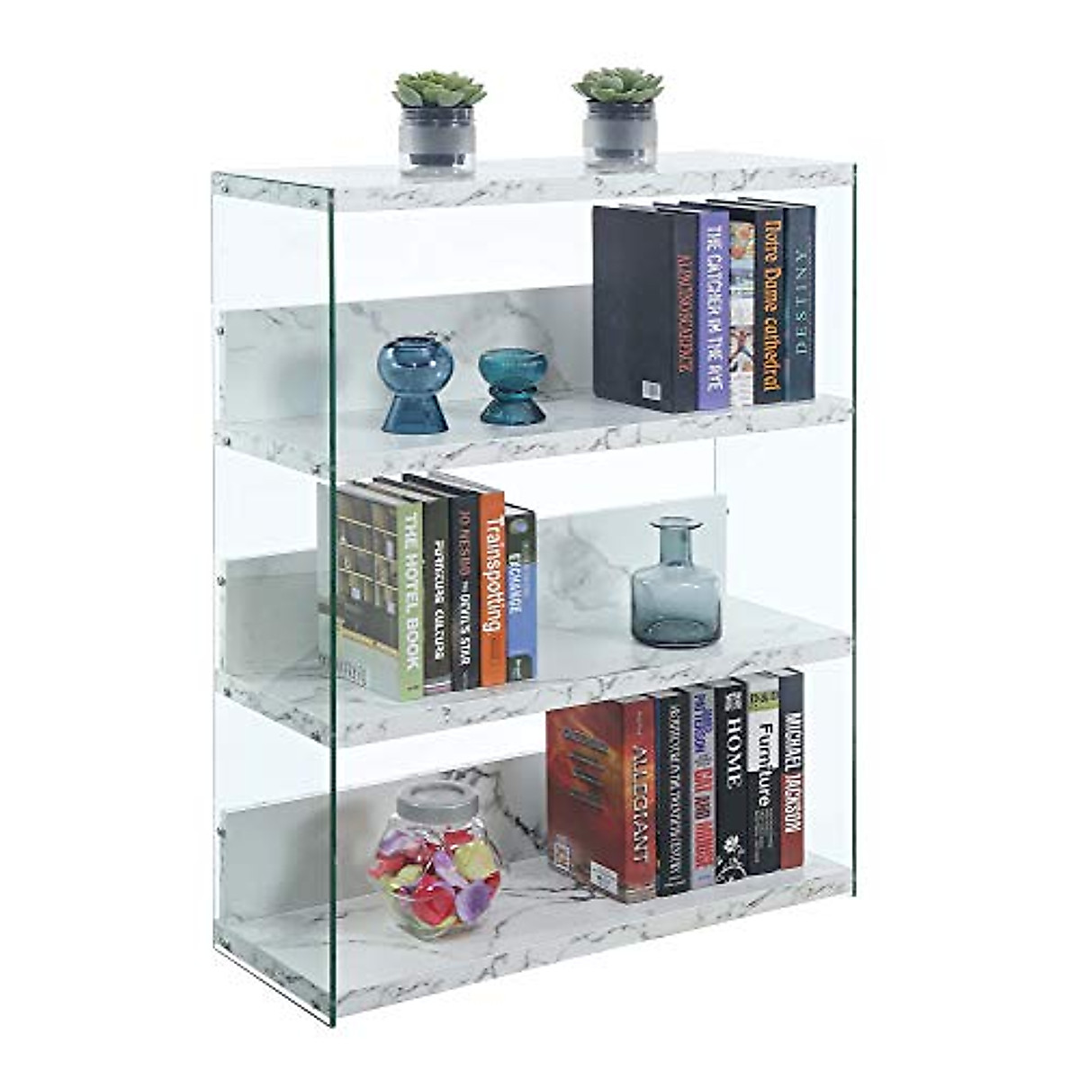 Convenience Concepts SoHo 4 Tier Wide Bookcase, White Faux Marble