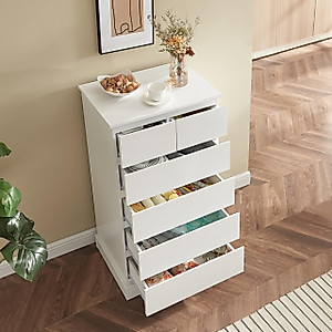 Alaxgumrol 6 Drawer Dresser for Bedroom - White Tall Dresser & Chest of Drawers, Moden Closet Dressers with Concealed Handle, Dresser Storage Cabinet for Livingroom, Hallway, Entryway