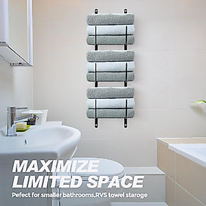 Skybooly 4 Pack Wall Mounted Towel Racks for Bathroom 3 Level Wine Rack Towel Holder Metal Bathroom Towel Storage Shelves Rolled Towel Organizer for Kitchen Bath Hand Towels Washcloths Linens, Black