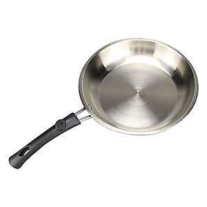 FOMIYES Kitchen Frying Pan Stainless Steel Non- Stick Frying Pan Steel Skillet Wok Kitchenware for Cooking 22cm (Silver)