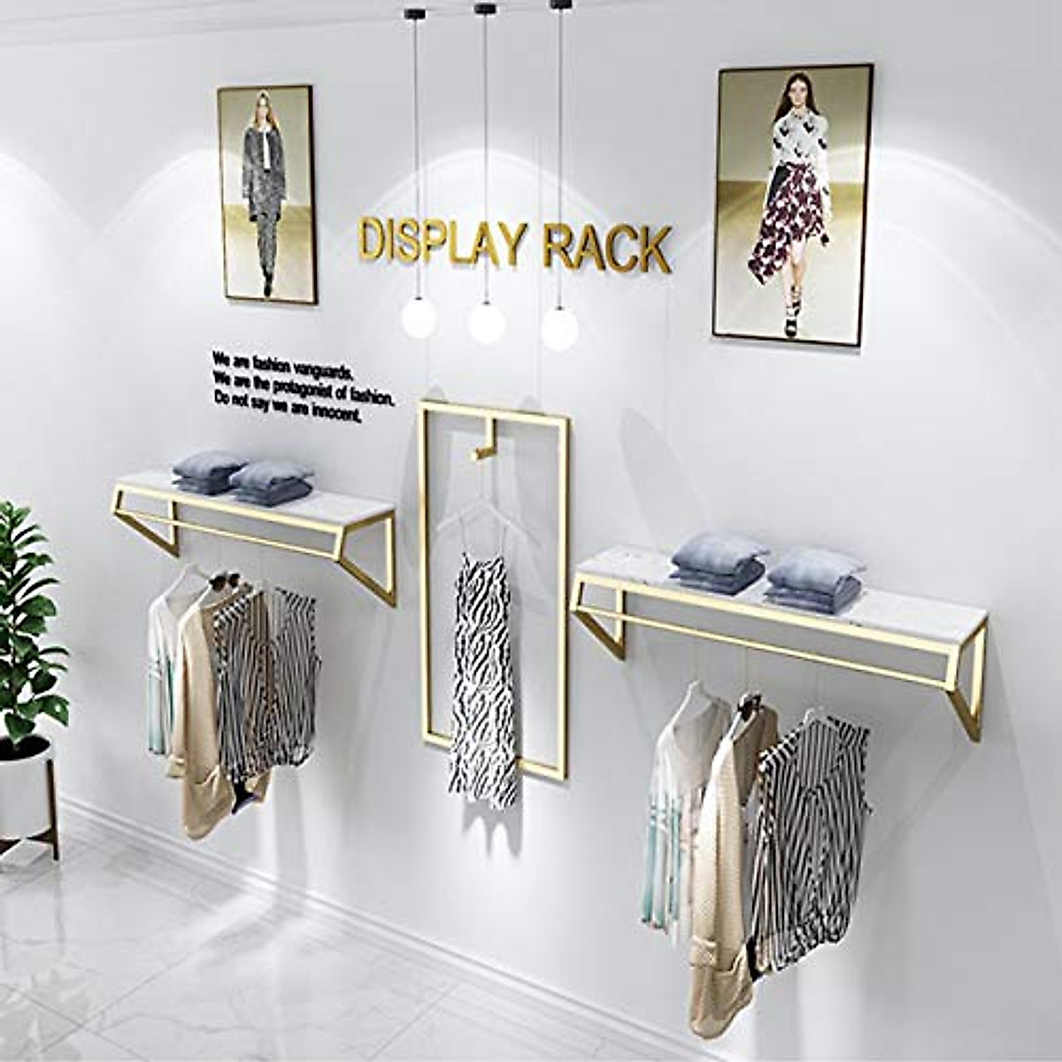 WFDERAN Modern Simple Clothing Store Heavy Duty Metal and Wood Display Stand,Wall-Mounted Garment Rack,Clothes Rod,Bathroom Hanging Clothes Towel (39" L)