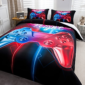 Gamer Bedding Set Full Size Gaming Comforter Cover Set for Boys Bedroom Kids Video Game Gamepad Duvet Cover Set Ultra Soft Teens Children Game Room Decor Bedspread Cover (No Comforter)