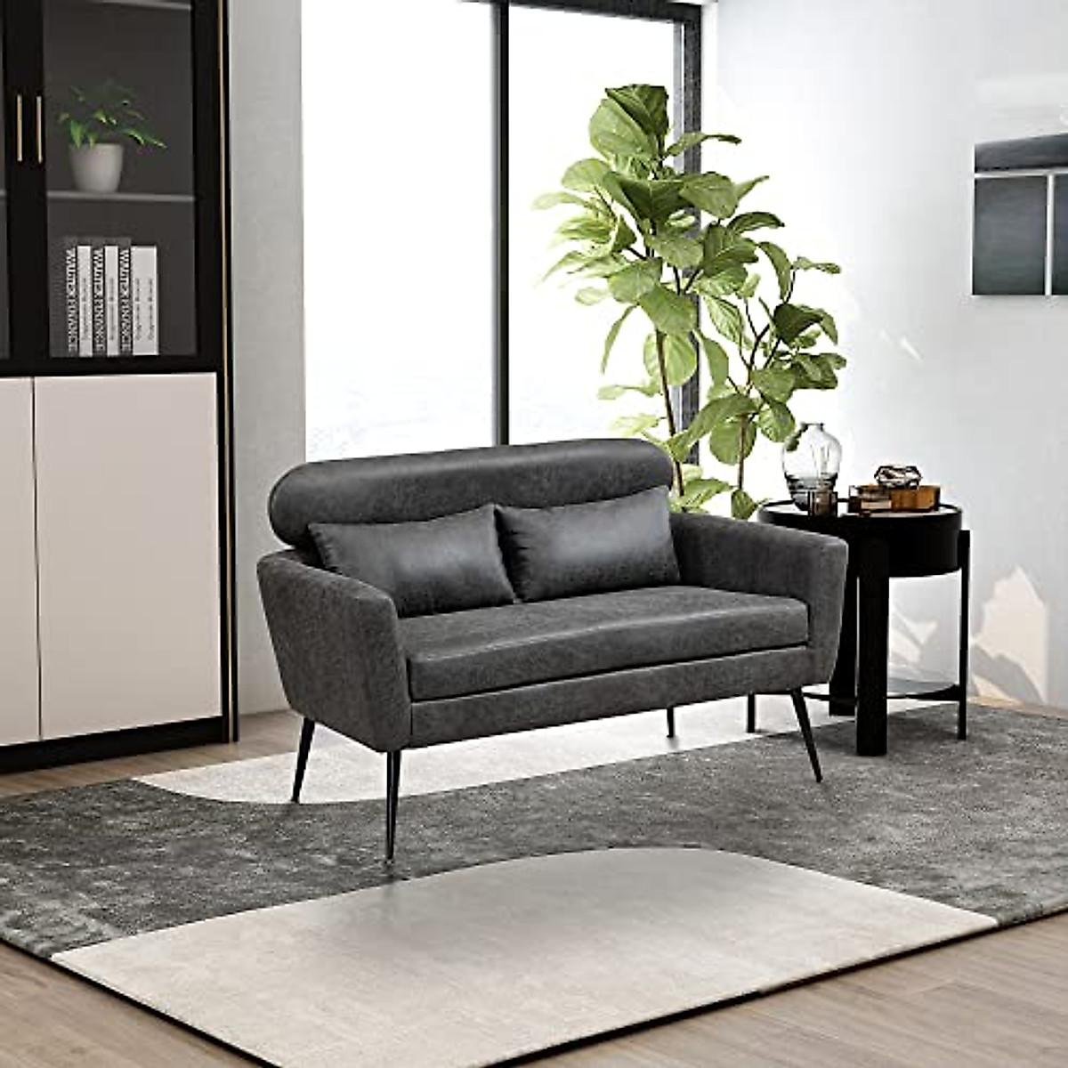 HomSof Modern Chenille Loveseat Small Mini Room Couch Two-Seater Sofa with 2 Throw Pillows Gold Metal Legs, Valley Gray/Bronzing Cloth