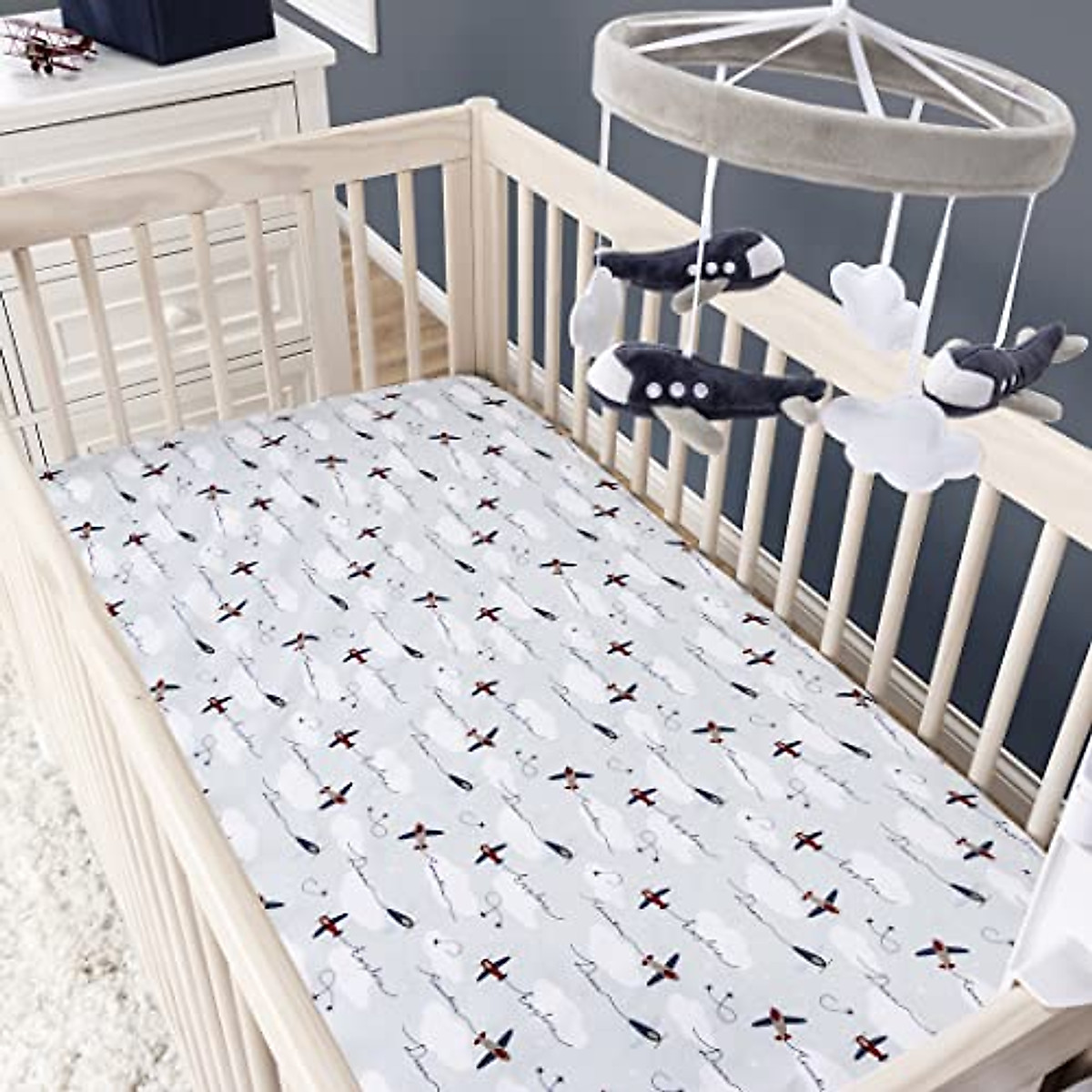 Sammy & Lou Airplane Baby Crib Mobile with Music, Crib Mobile Arm Fits Standard Crib Rail