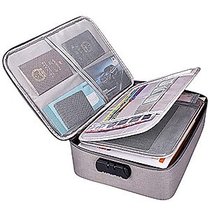 Oxford Document Organizer with Code Lock, Multi-Layer Storage Pouch Credential Bag, Portable Bag Without Vibration for MacBook,Passport,Package File Pocket with 2 Separators (Grey)