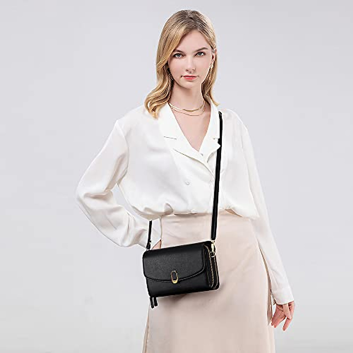 Peacocktion Small Crossbody Bags for Women, RFID Wallet Purse Cellphone Card Holder Wristlet 2 Straps, Black