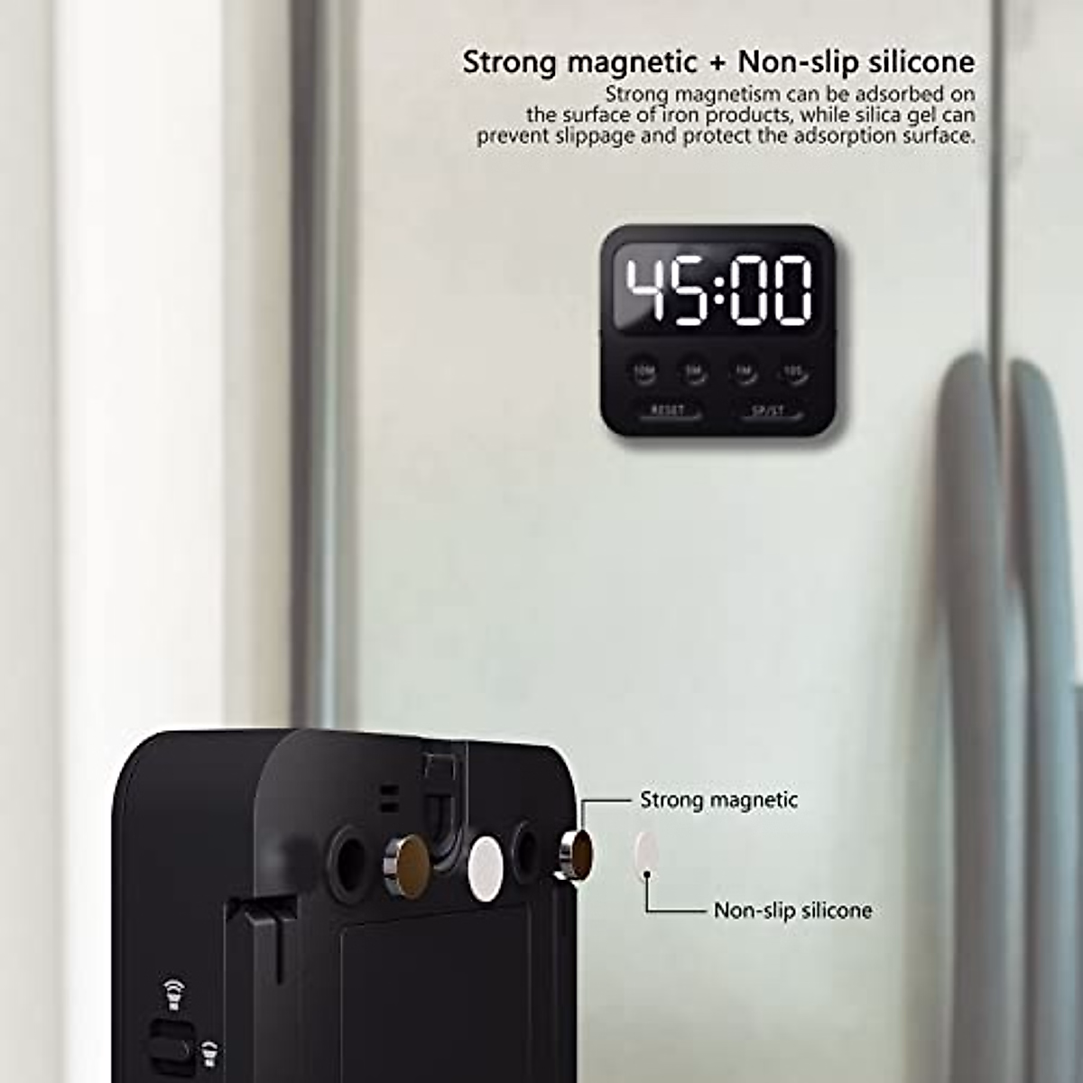 Timer,Kitchen Timer,Classroom Timer for Kids,Magnetic Digital Stopwatch Clock Countdown Countup Timer with Large LED Display Volume Adjustable for Cooking,Exercise, Baking, Desk
