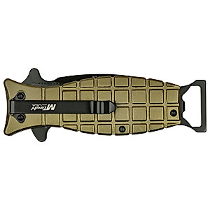 MTECH USA – Spring Assisted Folding Knife – Black Stainless Steel Blade, Green Aluminum Grenade Style Handle w/Bottle Opener and Pocket Clip, Tactical, EDC, Self Defense- MT-A588GN