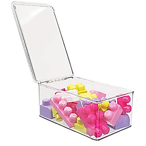mDesign Plastic Stackable Toy Storage Bin Container Box with Hinge Lid for Organizing Living Room, Play Room, Bedroom, Nursery, Hold Blocks, Puzzles, Books, Lumiere Collection, 2 Pack - Clear