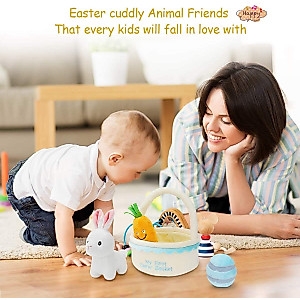 Baby's My First Easter Basket Playset Stuffed Plush Cartoon Bunny Toys Plush for Kids Boys Girls, 4 Pieces