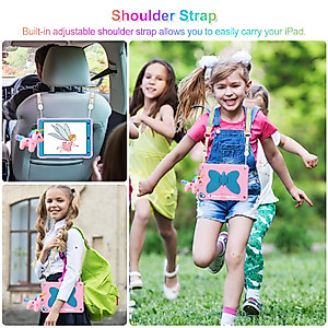 VOFUOE for iPad 6th/5th Generation Case with Screen Protector for iPad 9.7 Case 2018 2017 Butterfly Stand Strap Dolls Pencil Holder Kids Girls Hard Cover for iPad Pro for iPad Air 2th 9.7''-Pink Blue