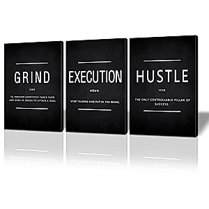 BWSPACE Inspirational Wall Art, Motivational Canvas Wall Art, grind hustle wall art 3 Pieces Wall Art Decorations for Office Living Room and Bedroom Decor (36" W x 16" H, GRIND)