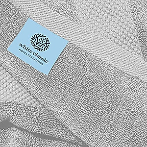 White Classic Luxury Hand Towels | 6 Pack Luxury Cotton Washcloths | 12 Pack Bundle (Silver)