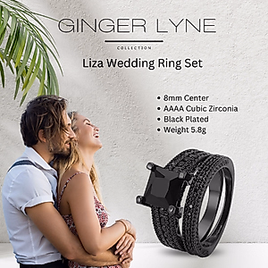 Ginger Lyne Collection Liza Bridal Set Gothic Modern Black Cubic Zirconia Engagement Ring Wedding Band Fashion Jewelry For Women