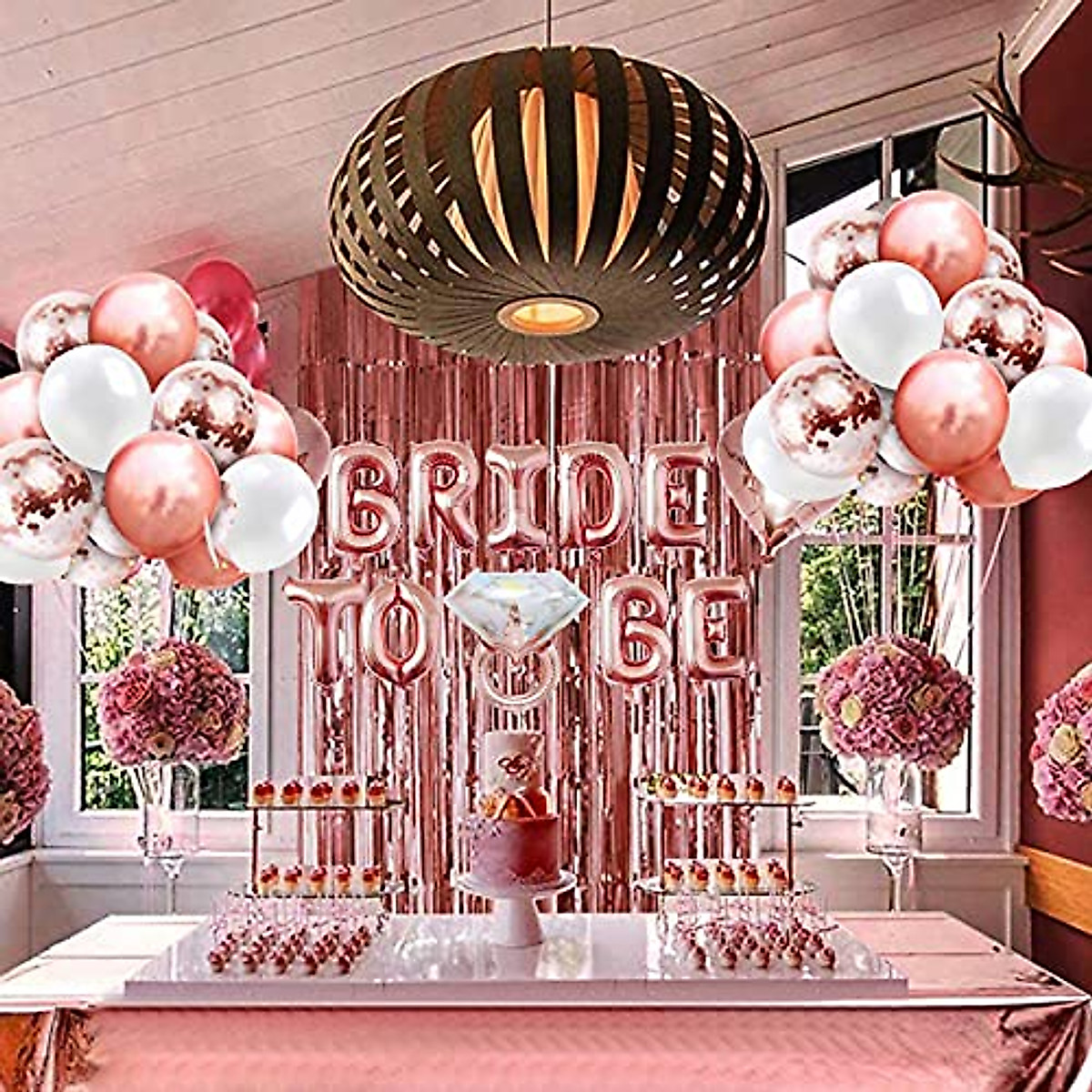 HXJDCL Bachelorette Party Decorations ,Rose Gold Bridal Shower Party Decoration Kit-Bride to be Balloons,Sash,Ring,Champagne Bottle Goblet Balloons,Veil, Foil Curtains,Tattoos,Cake Topper- Bridal Shower Favors Supplies Kit Decor