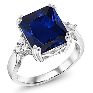 Gem Stone King 925 Sterling Silver 12X10MM Emerald Cut Gemstone Birthstone Engagement Ring | Wedding Anniversary Promise Ring For Women | Available In Size 5, 6, 7, 8, 9