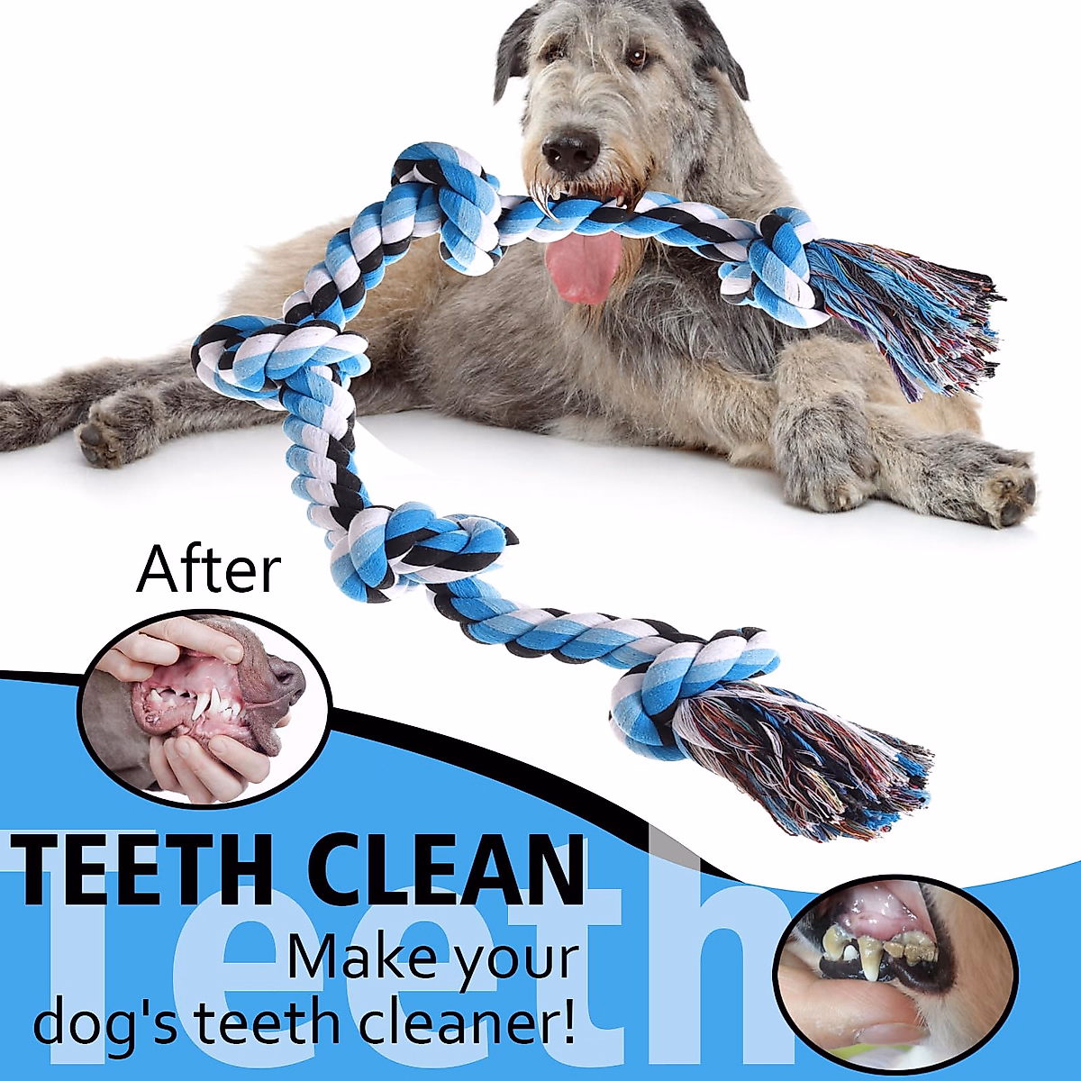 XIGOU Dog Rope Toys for Large Dogs Aggressive Chewers, Dog Chew Toys for Large Breed Indestructible, Heavy Duty Tough 3 Feet 5 Knots Dog Toy, Sturdy Rope toy for Dogs Tug of War Dog Toy Teeth Cleaning