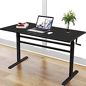ERGO COMFY Manual Adjustable Height Standing Desk, 48 x 24 Inch Hand Crank Standing Desk with One-Piece Table Top, Sit Stand up Rising Desk, Home Office Computer Workstation, Black