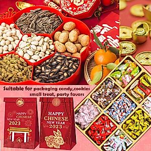 Chinese New Year 2023 Year of the Rabbit Party Goodie Bags 18 Pack, Lunar New Year Red Kraft Paper Candy Bags, Spring Festival Party Favor Treat Box Gift Bags