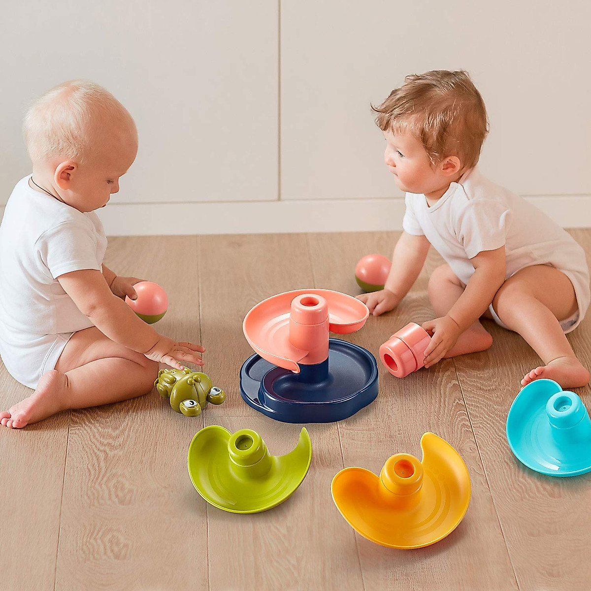 Bu-buildup BBU.02.004 Ball Drop Toys for Toddlers with Bonu Rattle, Swirl Ball Ramp, Ball Drop Tower, Activity Toy for Baby 9 Month & Up