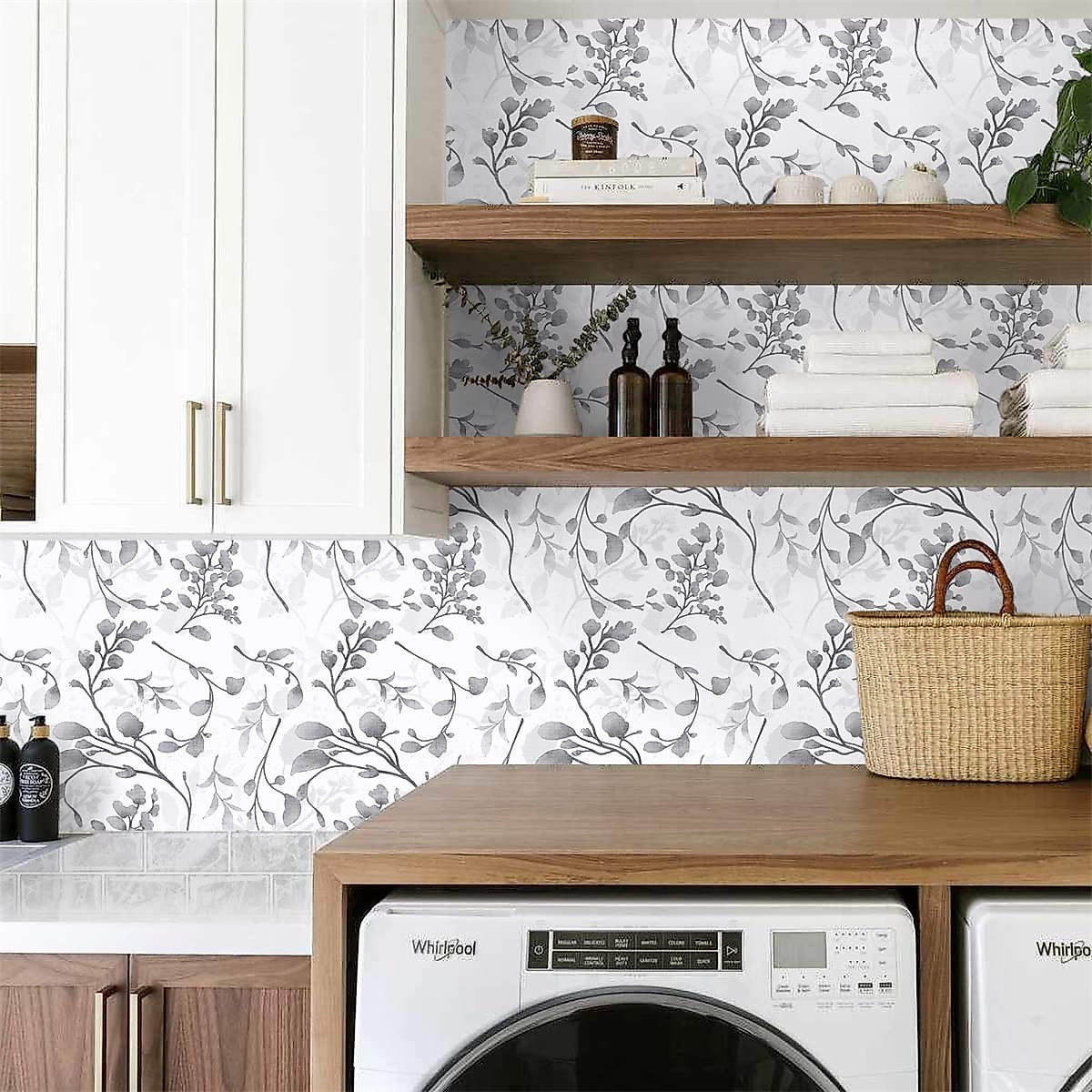 Orainege Gray Floral Wallpaper Peel and Stick Wallpaper Self Adhesive Floral Contact Paper Waterproof 17.7 inch×118.1inch Removable Wallpaper for Bedroom Bathroom Cabinets Decor