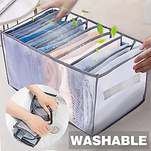 Large Jeans organizer, Upgraded Wardrobe Clothes Drawer Organizer for Jeans Closet Organizers Storage Large 9 Grid Clothes Storage Organization with Handle Stackable Washable Mesh (1PCS Grey)