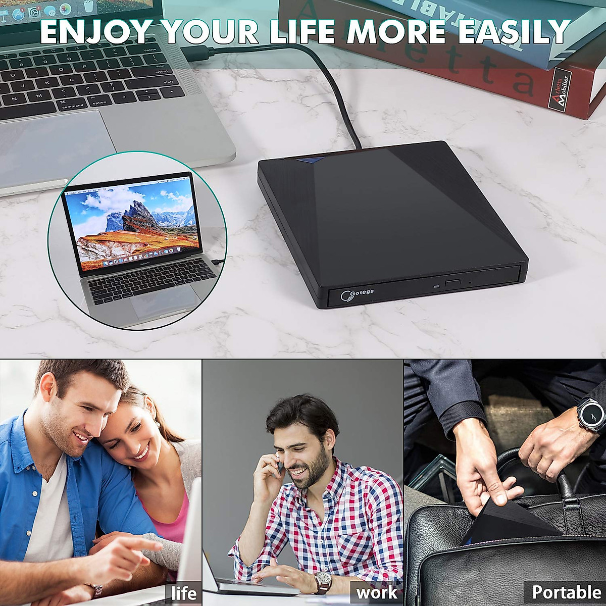 Gotega External DVD Drive - Fast USB 3.0 & Type C