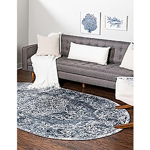 Unique Loom Oxford Collection Area Rug - Bodleian (8' x 10' Oval, Blue/ Ivory)