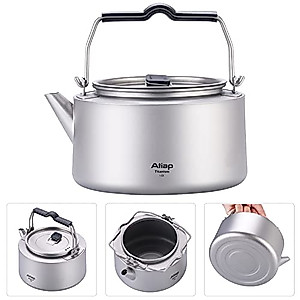 ATiAP Titanium Kettle Coffee Tea Pot 0.6L/ 1L with Mesh Bag Portable for Outdoor Camping (Ta9082-1L)