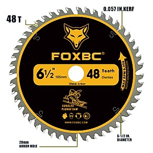 FOXBC 6-1/2" Track Saw Blade 48T Replacement for Makita Plunge Circular Saw, DeWalt Tracksaw, Wen CT1065