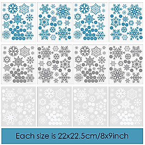 Tenare 305 Pieces Christmas Wall Decals Snowflakes Wall Stickers Christmas Silver and Winter Theme Snowflakes Decals Winter Wall Decals Removable Home Decoration for Christmas Party