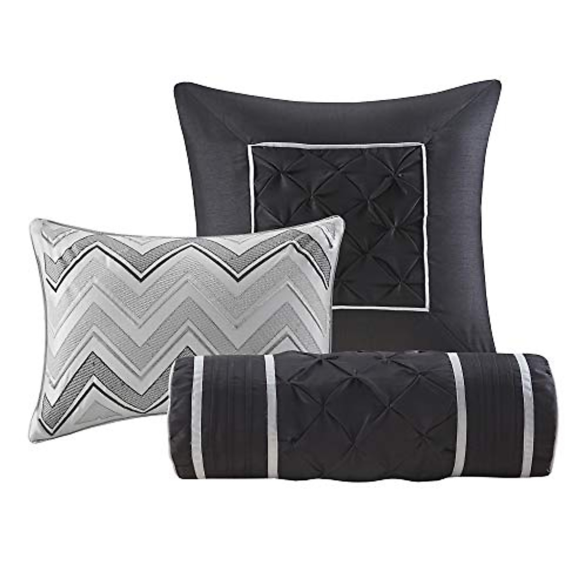 Madison Park Laurel Cozy Comforter Set - Traditional Tufted Faux Silk Design, All Season Down Alternative Bedding with Matching Shams, Decorative Pillow, Grey Queen(90"x90") 7 Piece