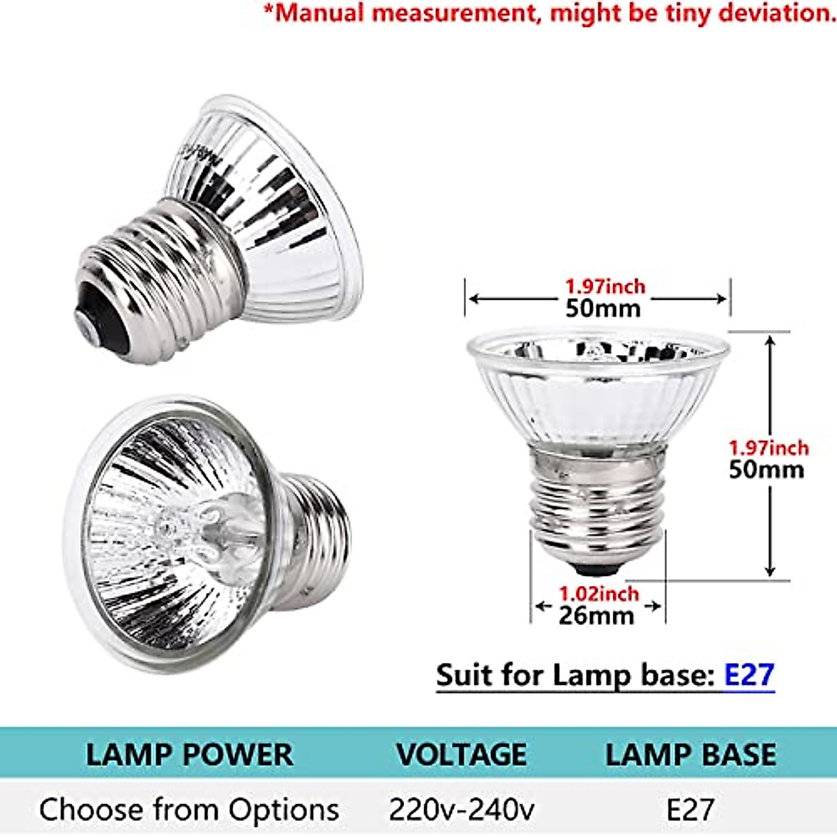 XJhoma Rotatable Mounting Clip E27 Base Habitat Heat Lamp with Adjustable Switch & 220V Reptiles UVA/UVB3.0 Sun Heat Lamp Bulb [50W Lamp Bulb, 220V, US Standard Plug]