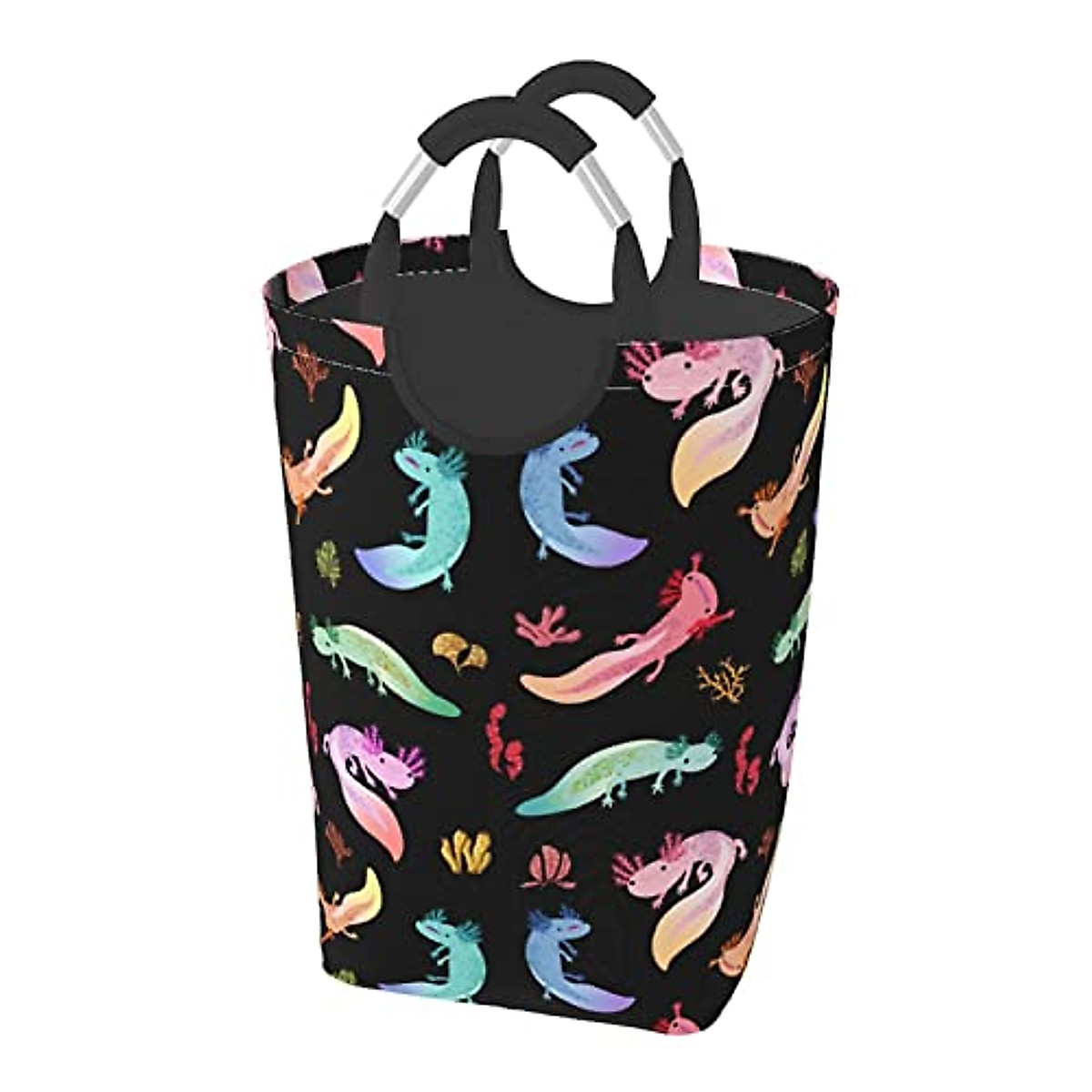 Foldable Square Laundry Hamper Colorful Axolotl Portable Folding Washing Bin Waterproof Collapsible Laundry Bag 50L Large Clothes Storage Basket with Handles for Home Bedroom