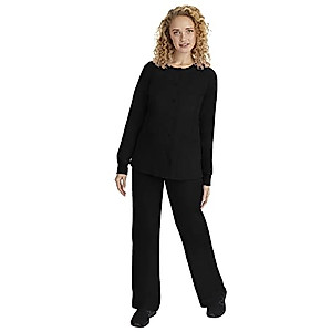 Healing Hands Womens Scrub Jacket 5 Pocket Purple Label 5063 Daisy Snap-up Scrubs Women Jacket Black XL