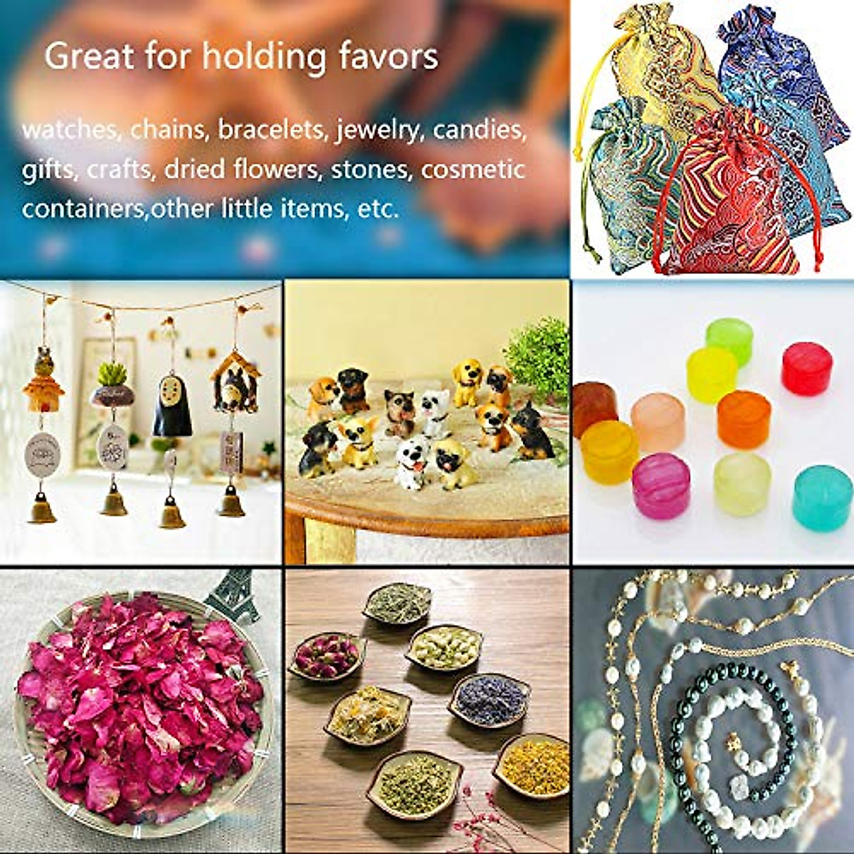 10pcs Silk Brocade Jewelry Pouch Bag 4x5.5" for Wedding Party Favors, Drawstring Coin Purse Embroidered Sachet Candy Chocolate Bag for Christmas New Year Birthday Party (Thick)