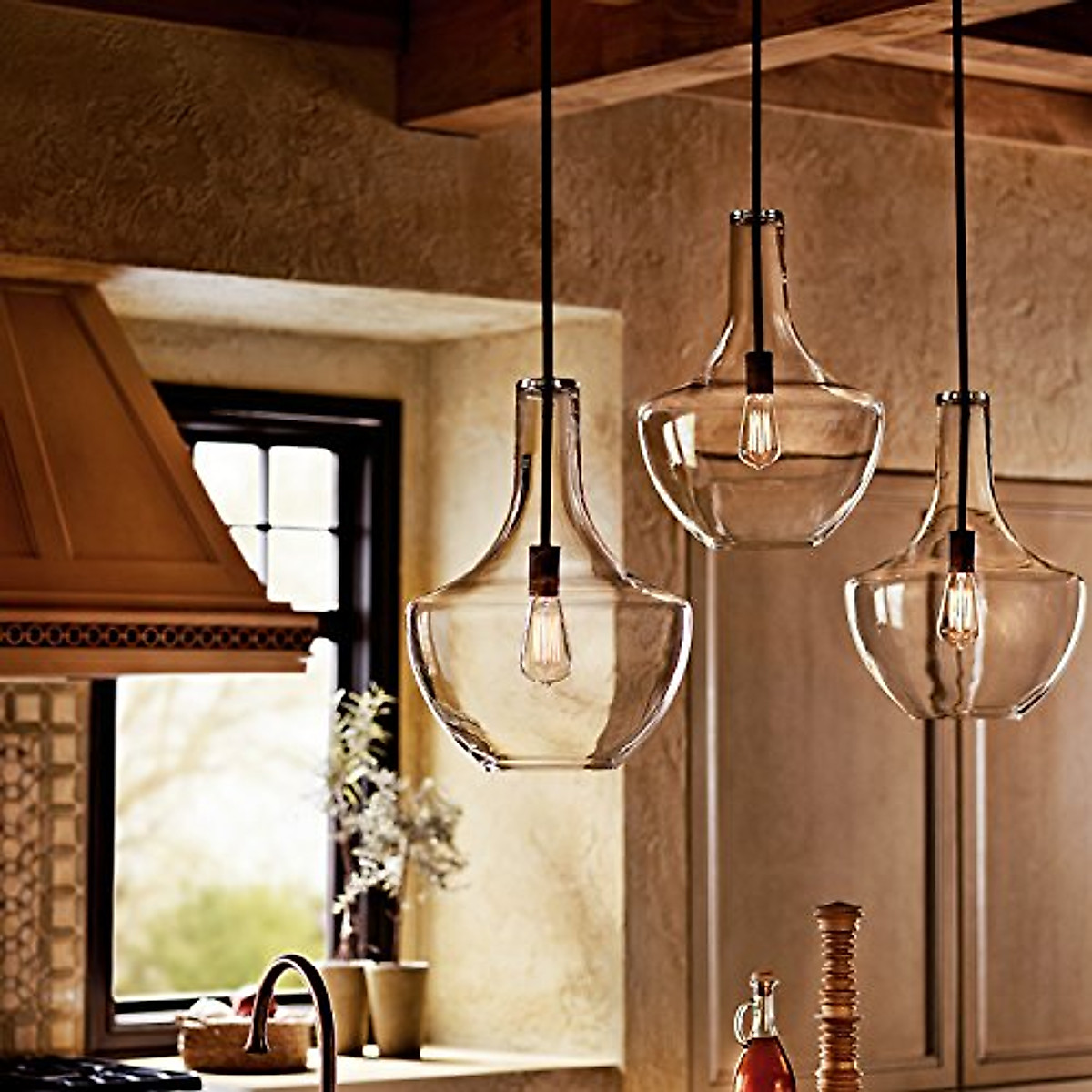 Kichler Everly 19.75" Kitchen Bell Pendant in Olde Bronze®, 1-Light Clear Glass Pendant Light, (19.75" H x 13.75" W), 42046OZ