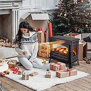 Electric Fireplace Infrared Heater 3D Freestanding Fireplace Stove Heater with Remote Control, Timer, Adjustable Flame Effect, Upgraded Safety Protection 24"