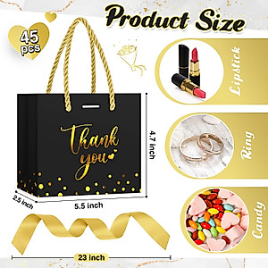 Jetec 45 Pcs Mini Paper Gift Bag Bulk 5.5x4.7x2.5'' Thank You Gift Bag with Handle Small Favor Bag with Bow Ribbon for Christmas Wedding Baby Bridal Shower Birthday Party(Black/gold)