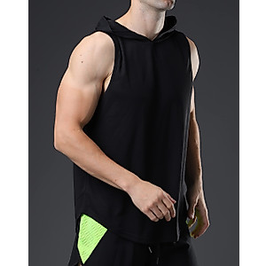 ROGUDUA Men's Hooded Tank Top Quick Dry Muscle Gym Shirts Workout Sleeveless Hoodie Black US Size M