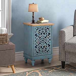PHI VILLA Small Accent Storage Cabinet with Single Door - Decorative Nightstand for Living Room Bedroom, End Side Table Cabinet Blue